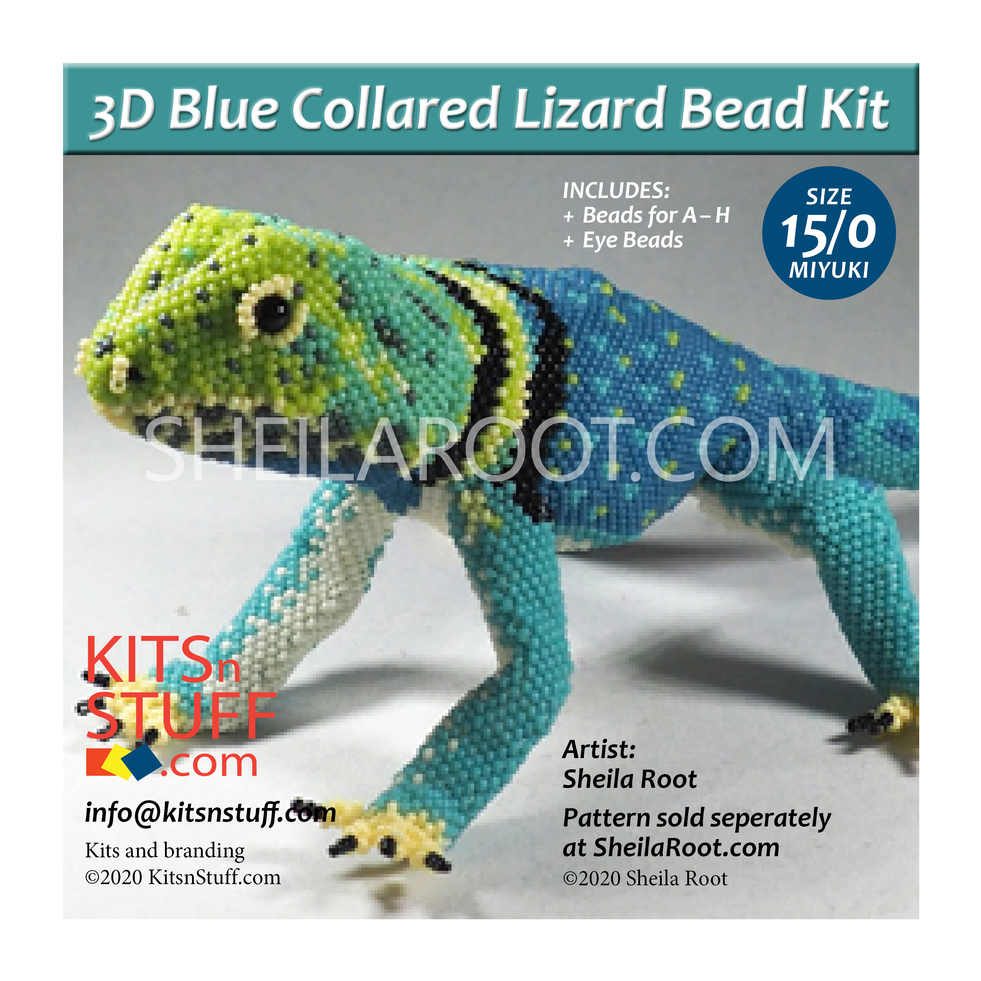 Size 15/0 BEAD KIT for 3D Blue Collared Lizard for pattern at ...