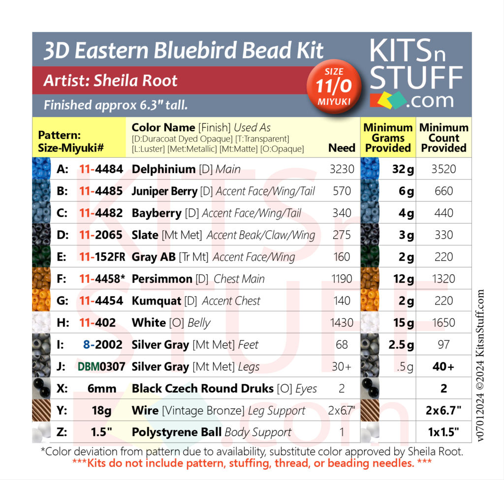 Eastern Bluebird 11/0 Bead Kit – KitsnStuff.com